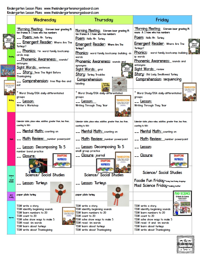 Schedulin’ Sunday: Thanksgiving Turkeys – The Kindergarten Smorgasboard