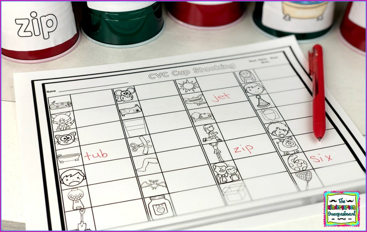 CVC Word Activities: Cup Stacking – The Kindergarten Smorgasboard