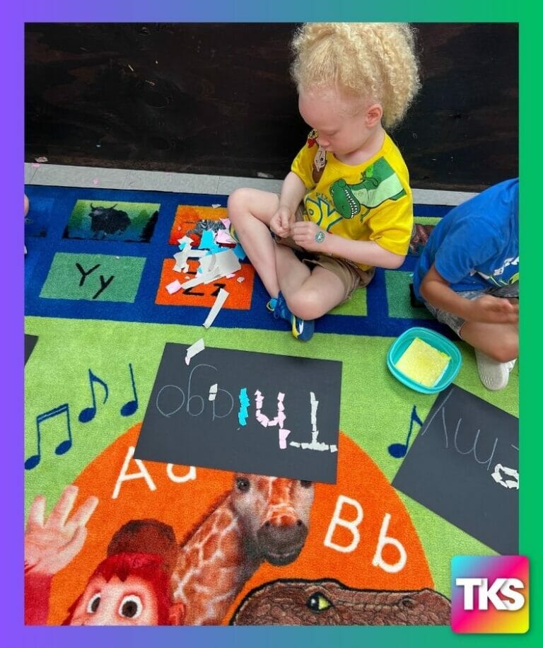Fine Motor Skills: Torn Paper Names – The Kindergarten Smorgasboard