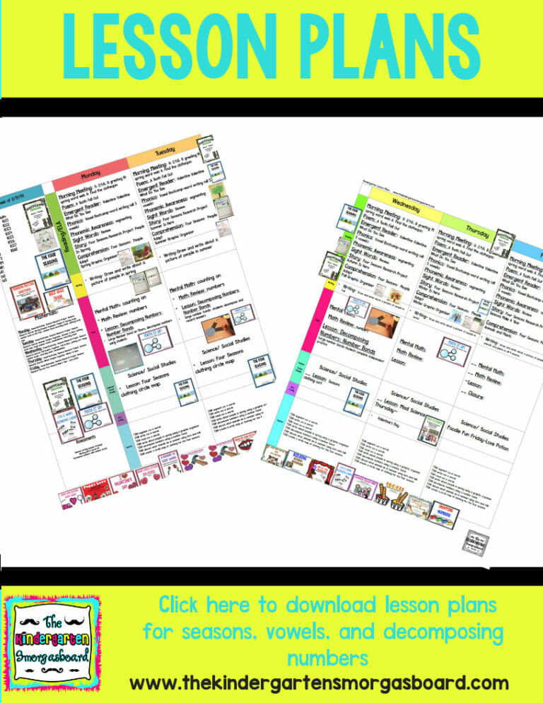 Four Seasons Lesson Plans: Schedulin Sunday – The Kindergarten Smorgasboard